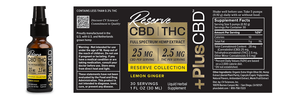 PlusCBD Reserve CBD Oil Lemon Ginger 1oz 750mg CBD / 75mg THC ...